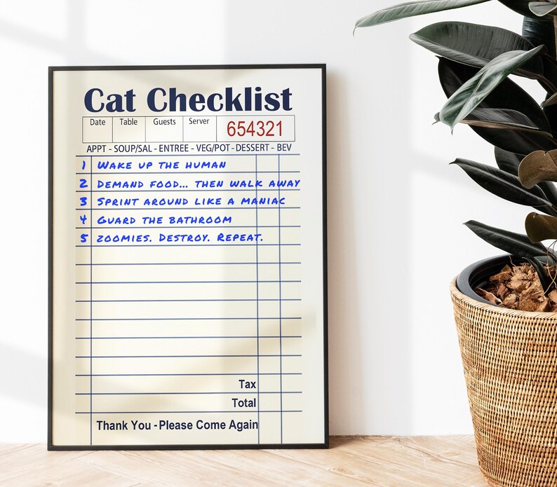 Funny Cat Checklist Print: Sassy Cat Routine Poster (digital Download ...