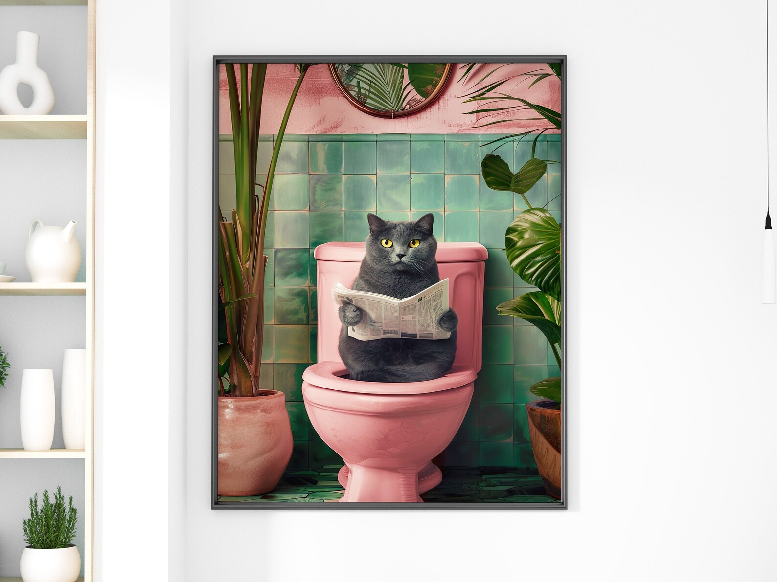 Grey Bathroom Cat Print on Toilet, Funny Bathroom Decor, Toilet Wall ...