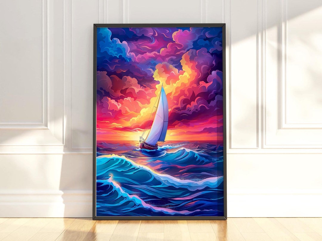 Sailboat Print Colourful Boat Print Coastal Wall Art Beachy Prints ...