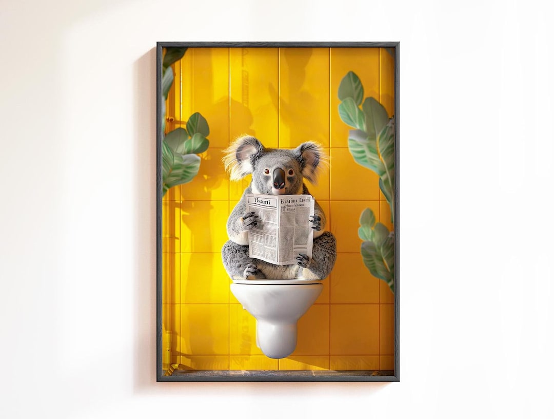 Bathroom Koala on Toilet Funny Poster Maximalist Wall Art Bathroom Wall ...