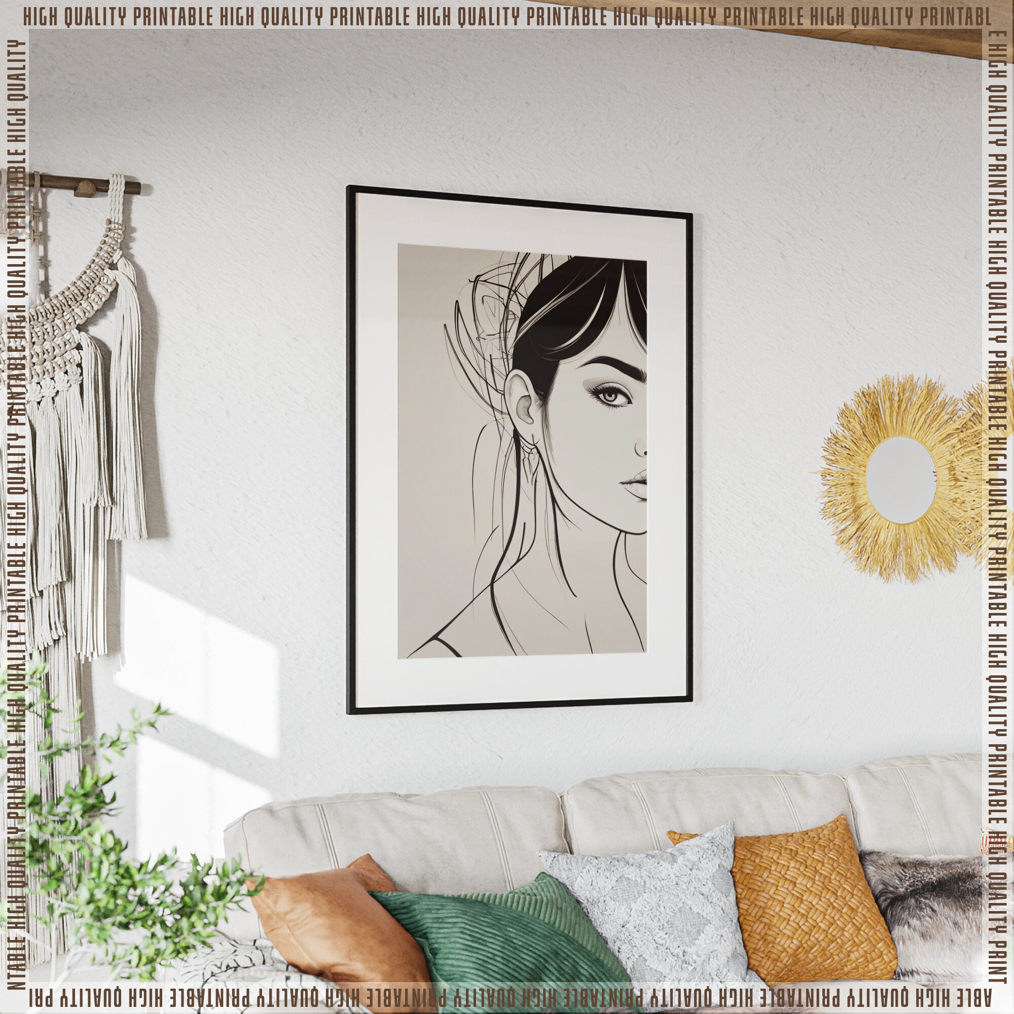 Customizable Cartoon Female Figure Digital Art for Home Decor Bauhaus ...