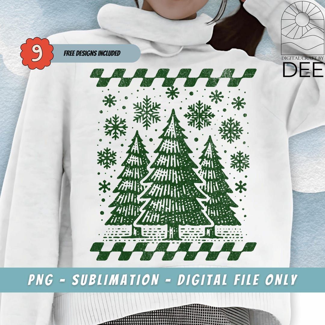 Retro Checkered Christmas Trees PNG, Pine Trees Holiday Season Png ...