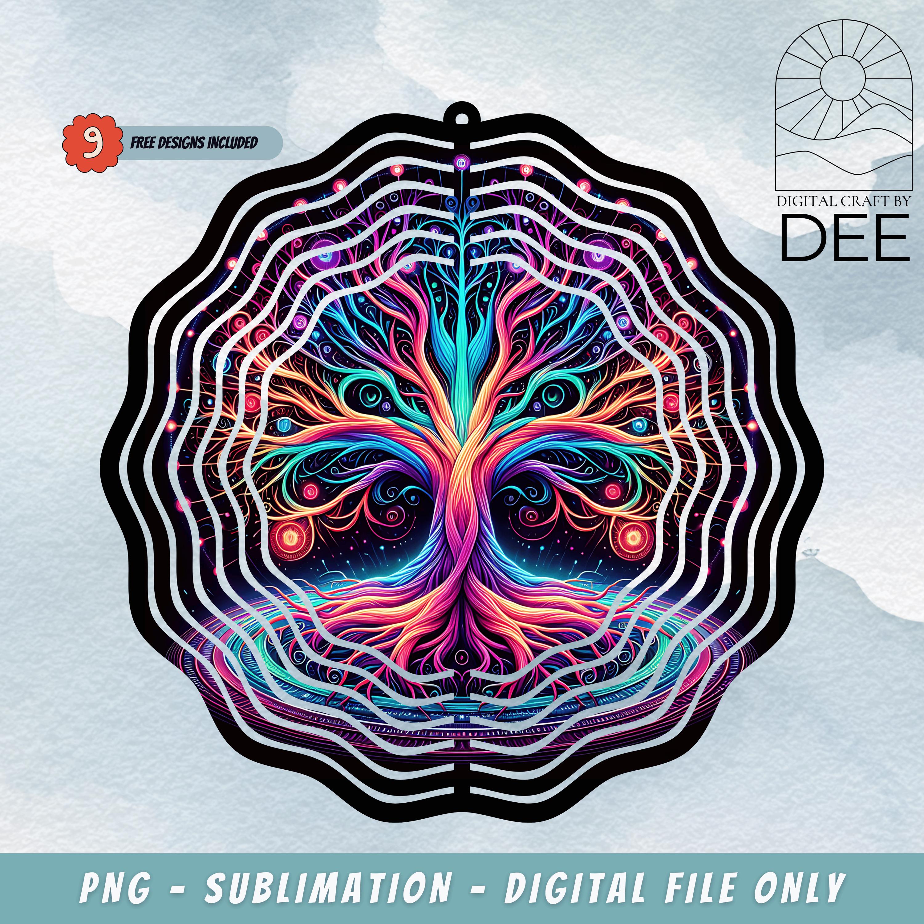 Tree of Life Wind Spinner Sublimation Design Template, Neon Wind ...