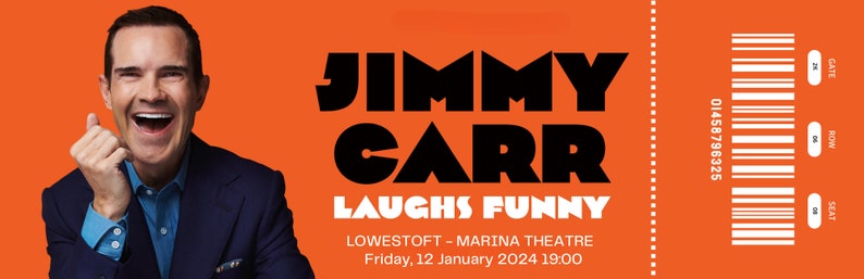 Editable Personalized Jimmy Carr Ticket Laughs Funny Tour Live Comedy ...