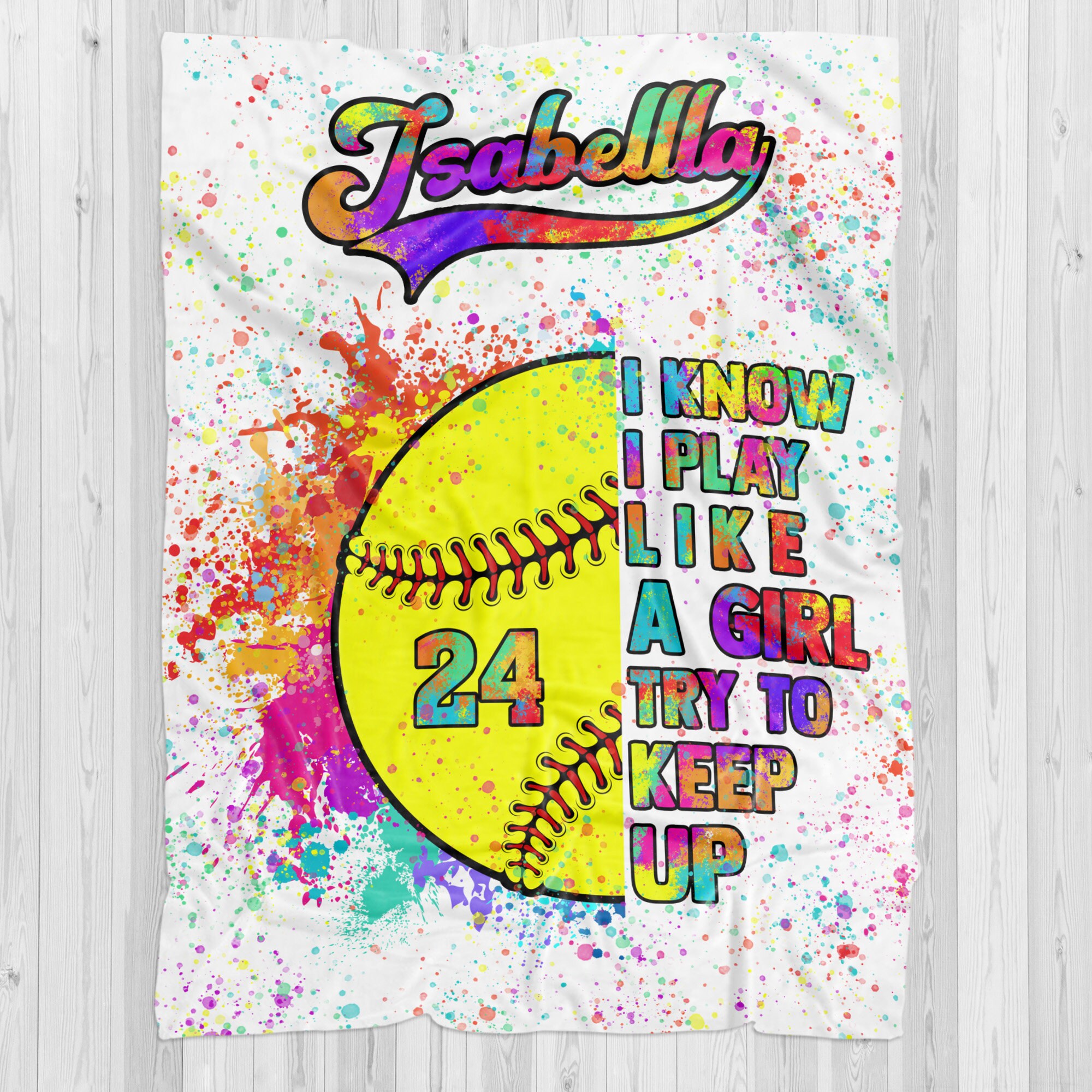 Personalized Softball Blanket - Custom Name, Number Watercolor Softball ...