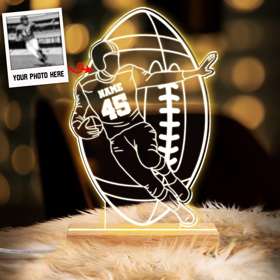 Personalized Football LED Night Light From Your Photo - Custom Name ...