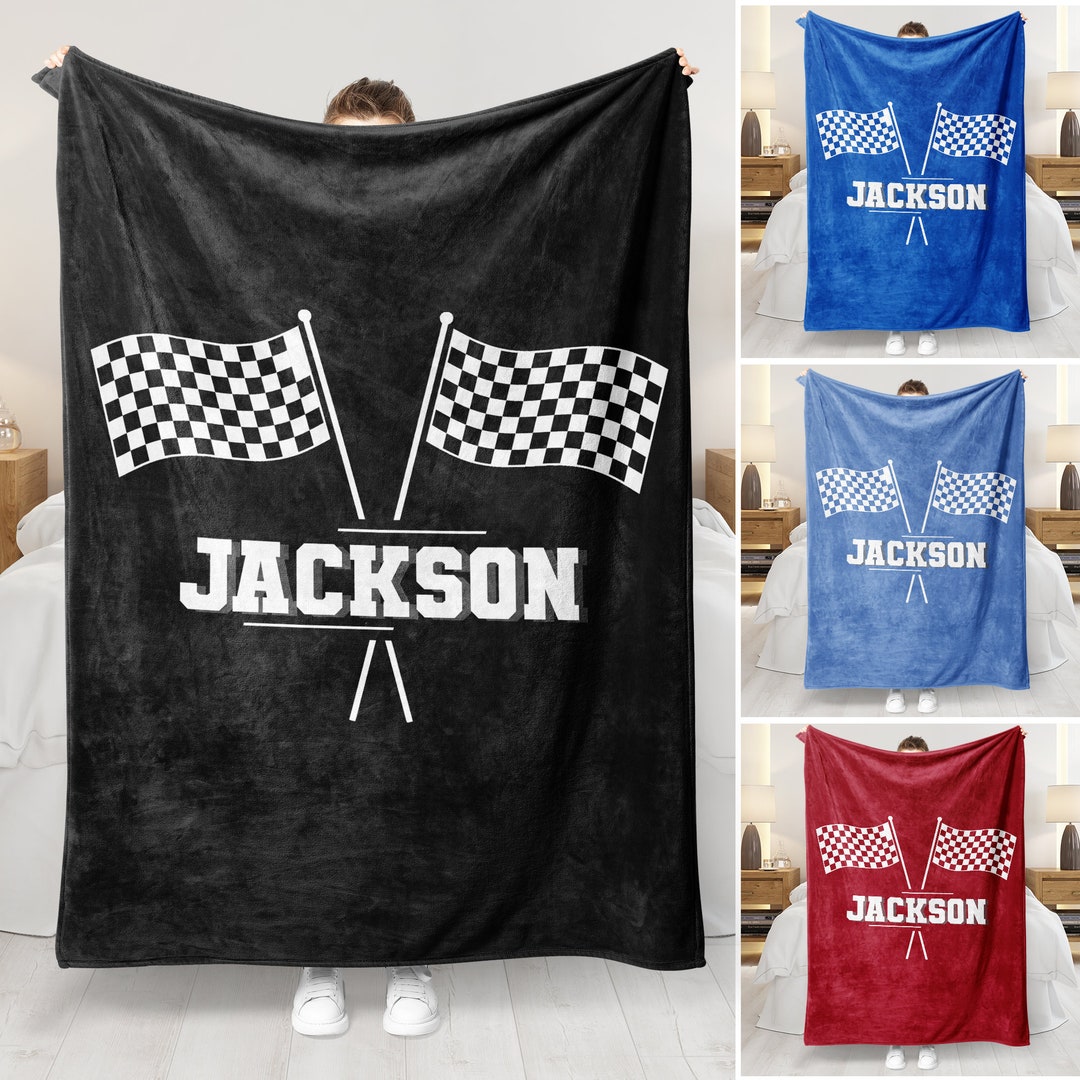Personalized Racing Blanket With Custom Name Soft, Cozy Sherpa Fleece ...