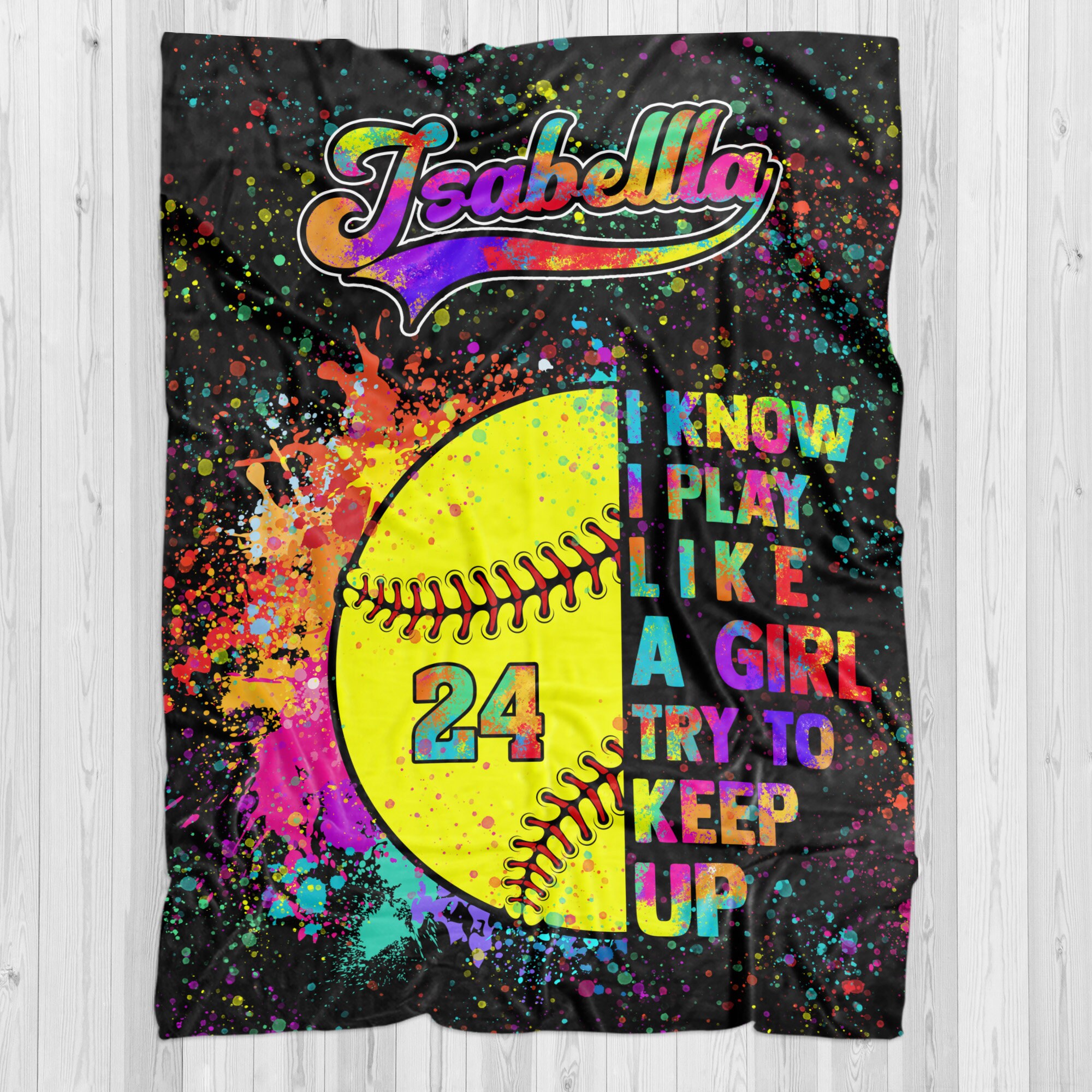 Personalized Softball Blanket - Custom Name, Number Watercolor Softball ...