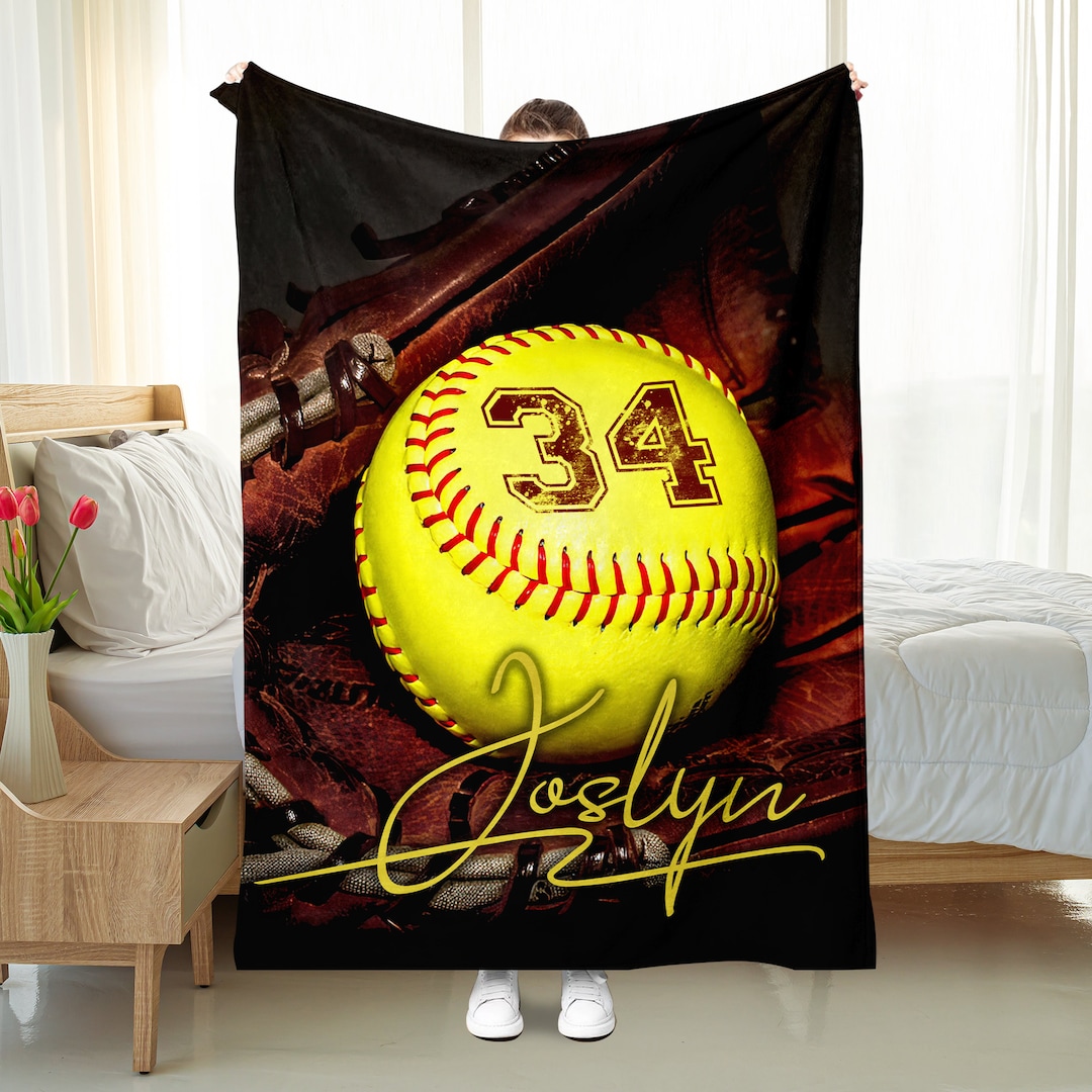 Personalized Softball Blanket - Custom Name and Number Softball Gift ...