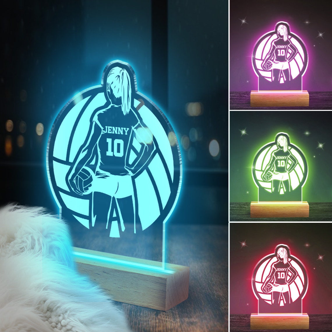 Personalized Volleyball Girl LED Night Light - Custom Name Volleyball ...