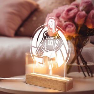 Personalized Volleyball Girl LED Night Light - Custom Name Volleyball ...