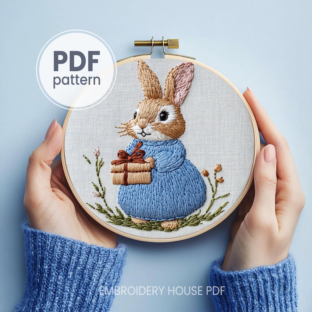 Bunny Embroidery Pattern Template, Beginner Rabbit, Simple Bunny ...