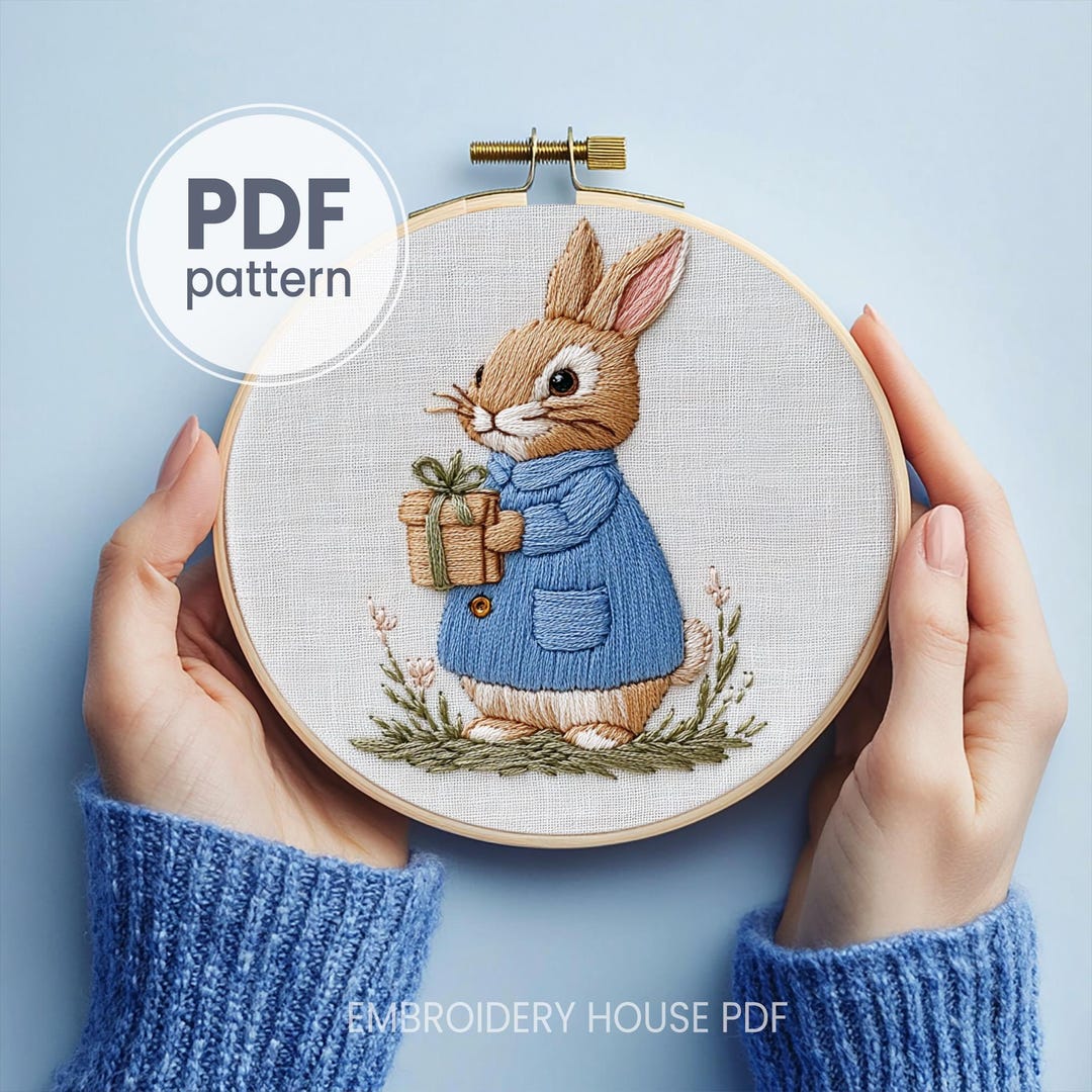 Peter Rabbit Embroidery Template, Rabbit Embroidery Design, Embroidery ...