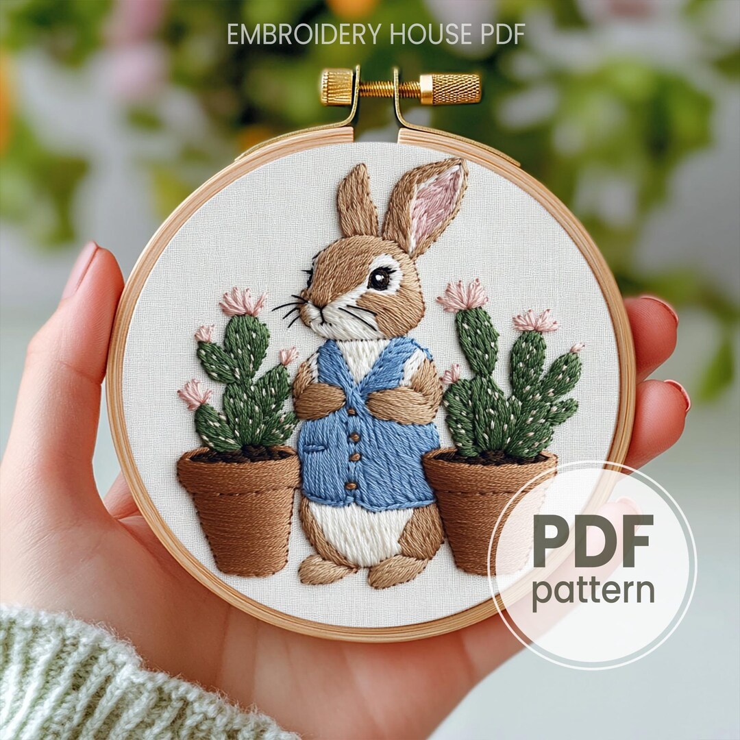 Bunny Hand Stitch, Rabbit Embroidery Design, Needlepoint, Scandinavian ...