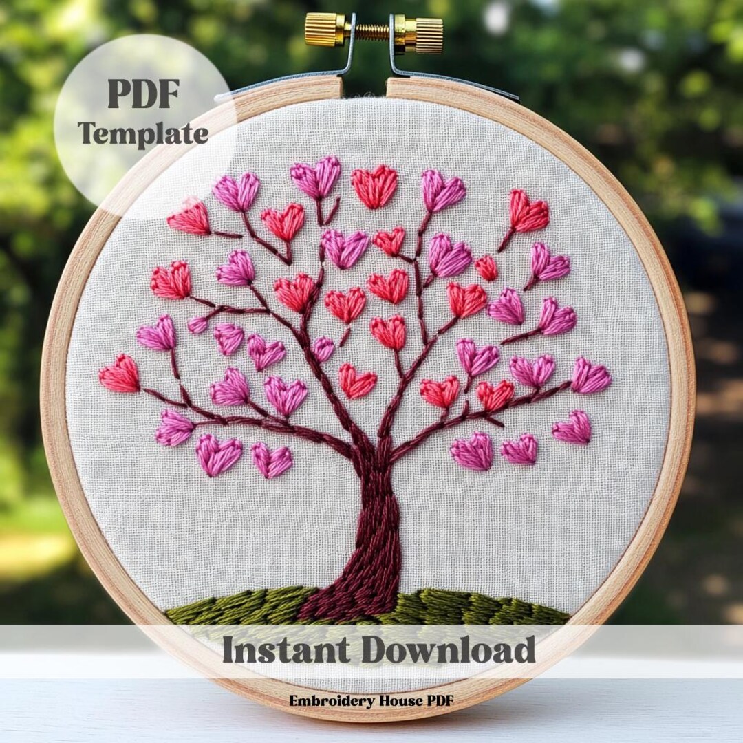 Heart Tree Embroidery Pattern: Love Flower Design (PDF Pattern) - Etsy