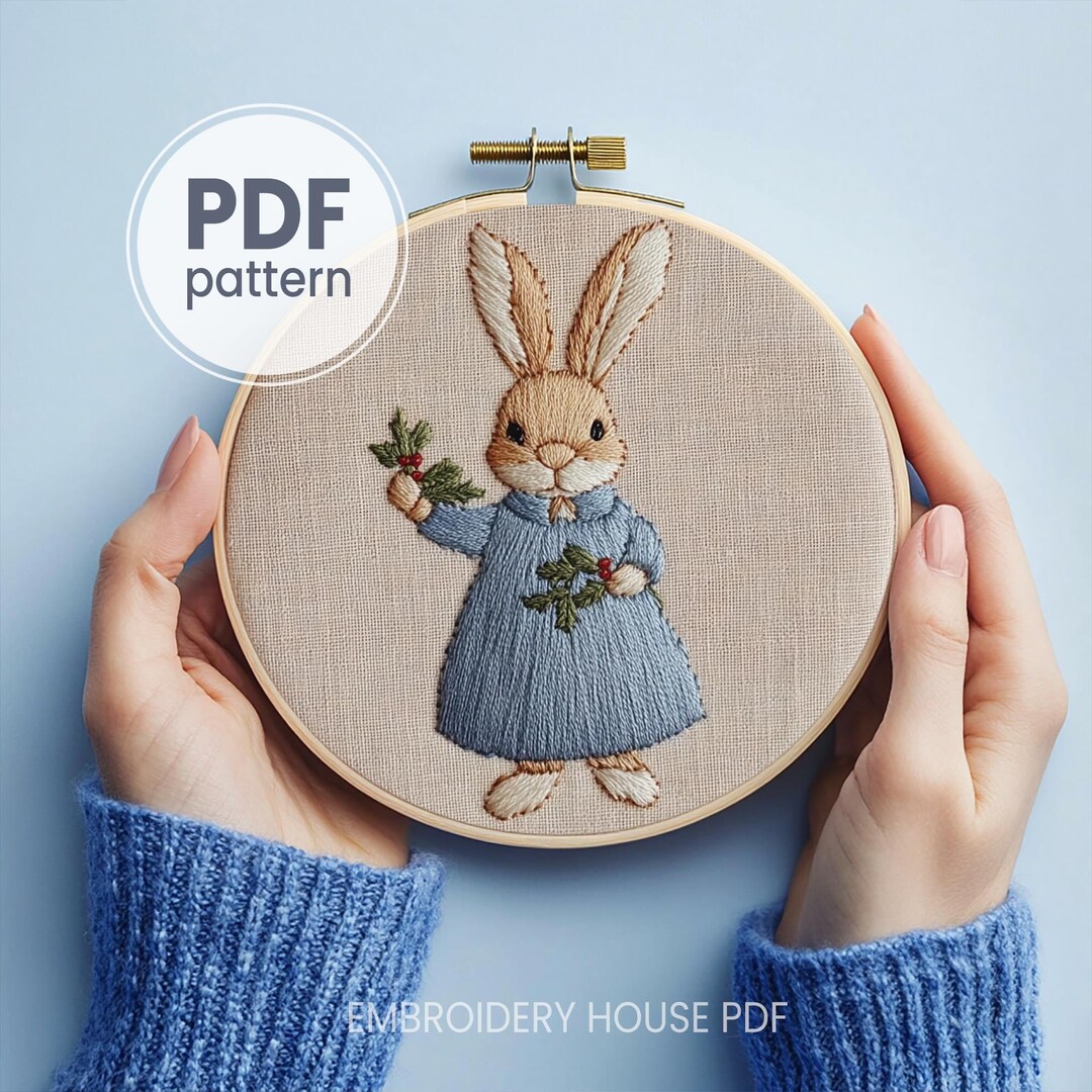 Peter Rabbit, Mopsy Embroidery Pattern, Easter Gift, Floral Bunny Embroidery, Easter Bunny ...