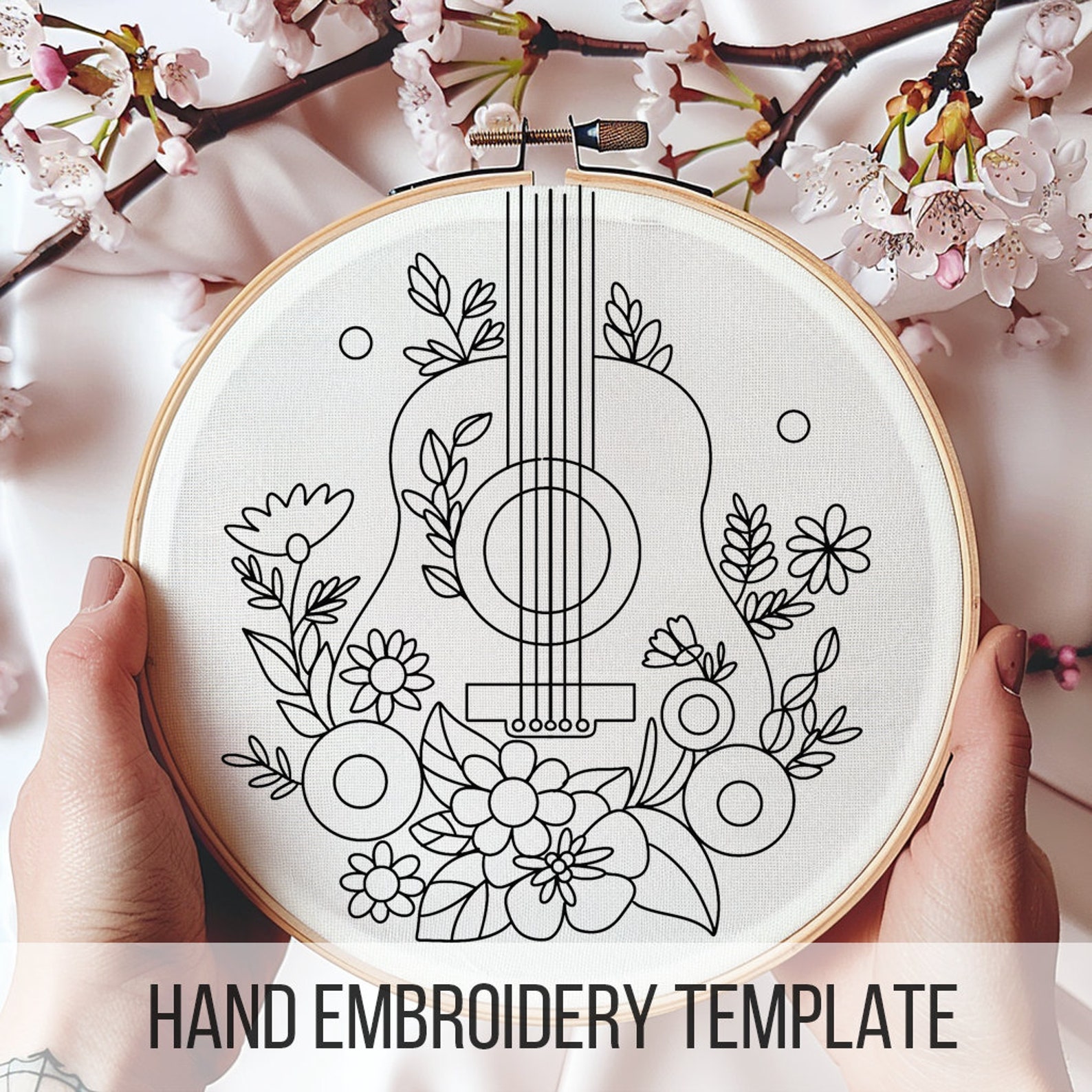 Floral Guitar PDF Pattern, August Song, Beginner Embroidery, DIY ...