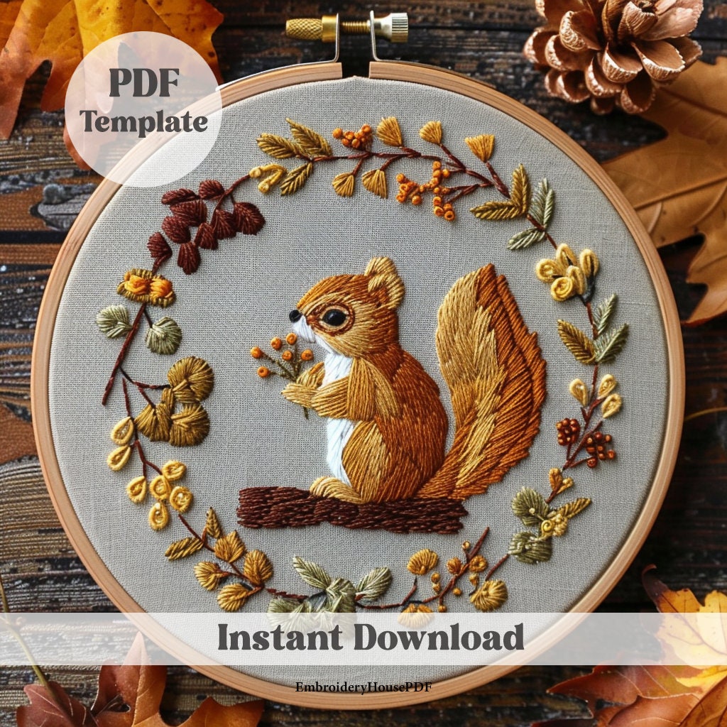 Squirrel Embroidery Pattern: Set of 3 Woodland Animal Designs (beginner ...