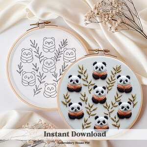 Panda Hand Embroidery Pattern, Panda Seamless Pattern, Embroidery ...