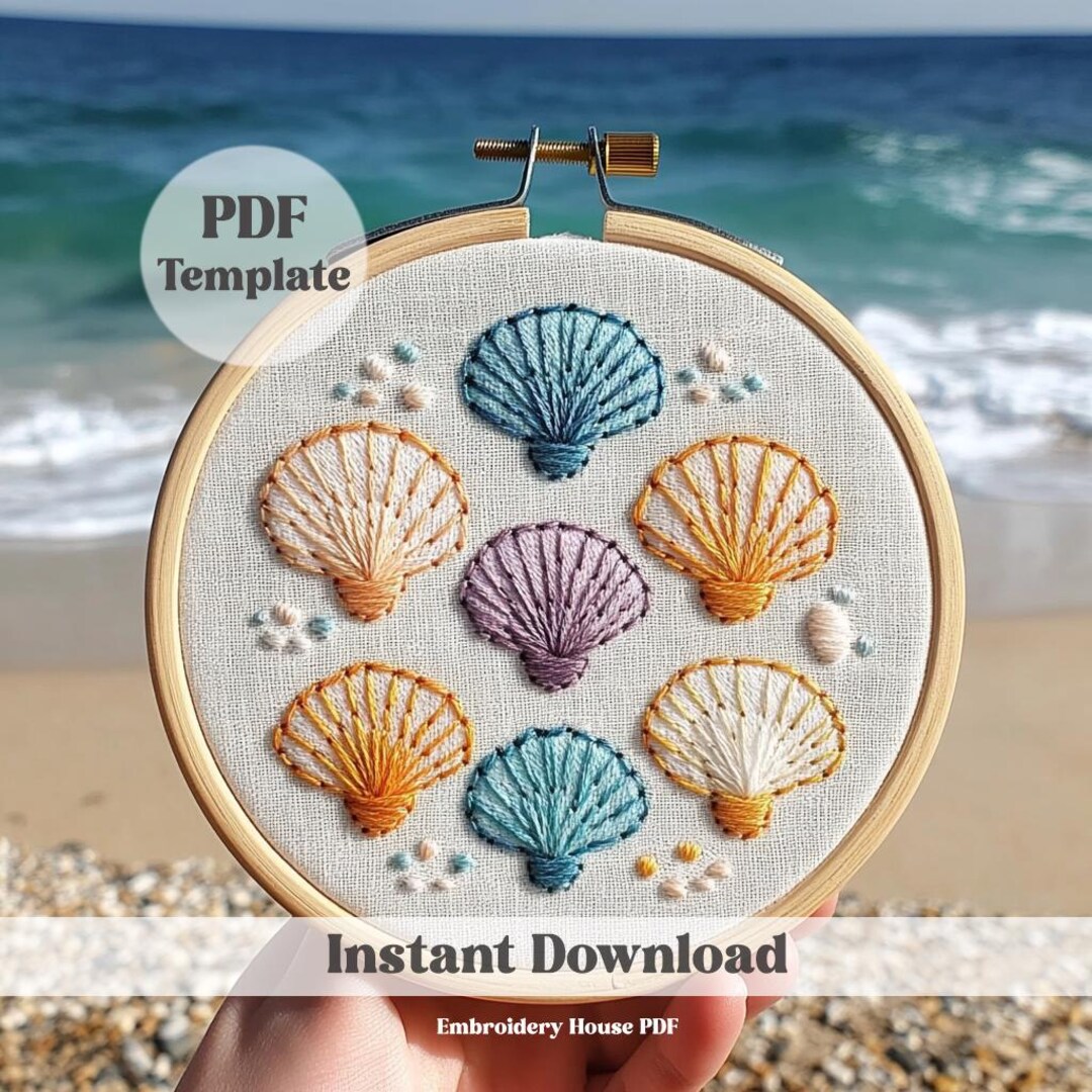 Sea Shells Embroidery Pattern, Seashells Needlepoint, Ocean Embroidery ...