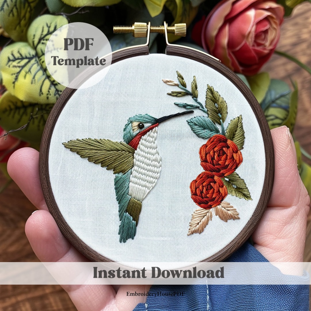 Hand Embroidery Pattern, Hummingbird, Pdf Pattern, Beginner Thread ...