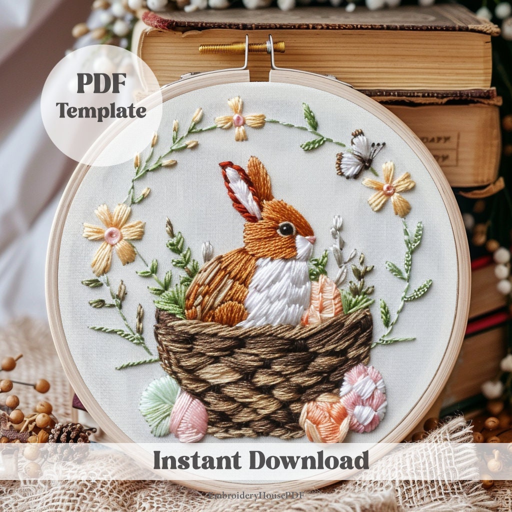 Spring Bunny Hand Embroidery Pattern, Easter Embroidery, Easter Bunny ...