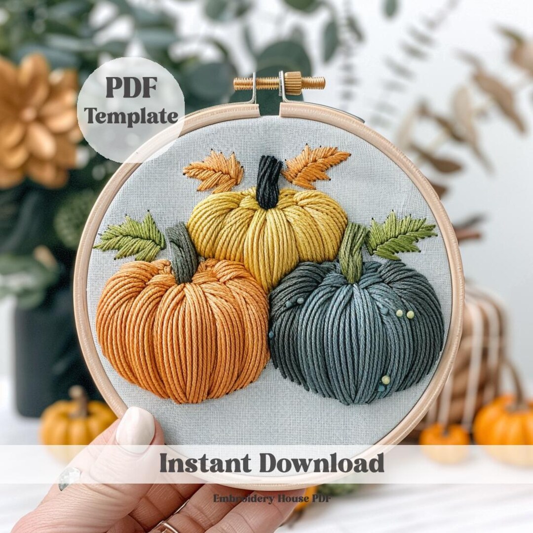 Pumpkins Hand Embroidery Pattern, Fall Embroidery, Floral Pumpkin, Hand ...