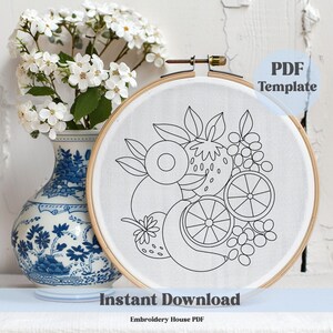 Fruit Bunch Hand Embroidery Pattern, Kitchen Decor, Citrus Embroidery ...