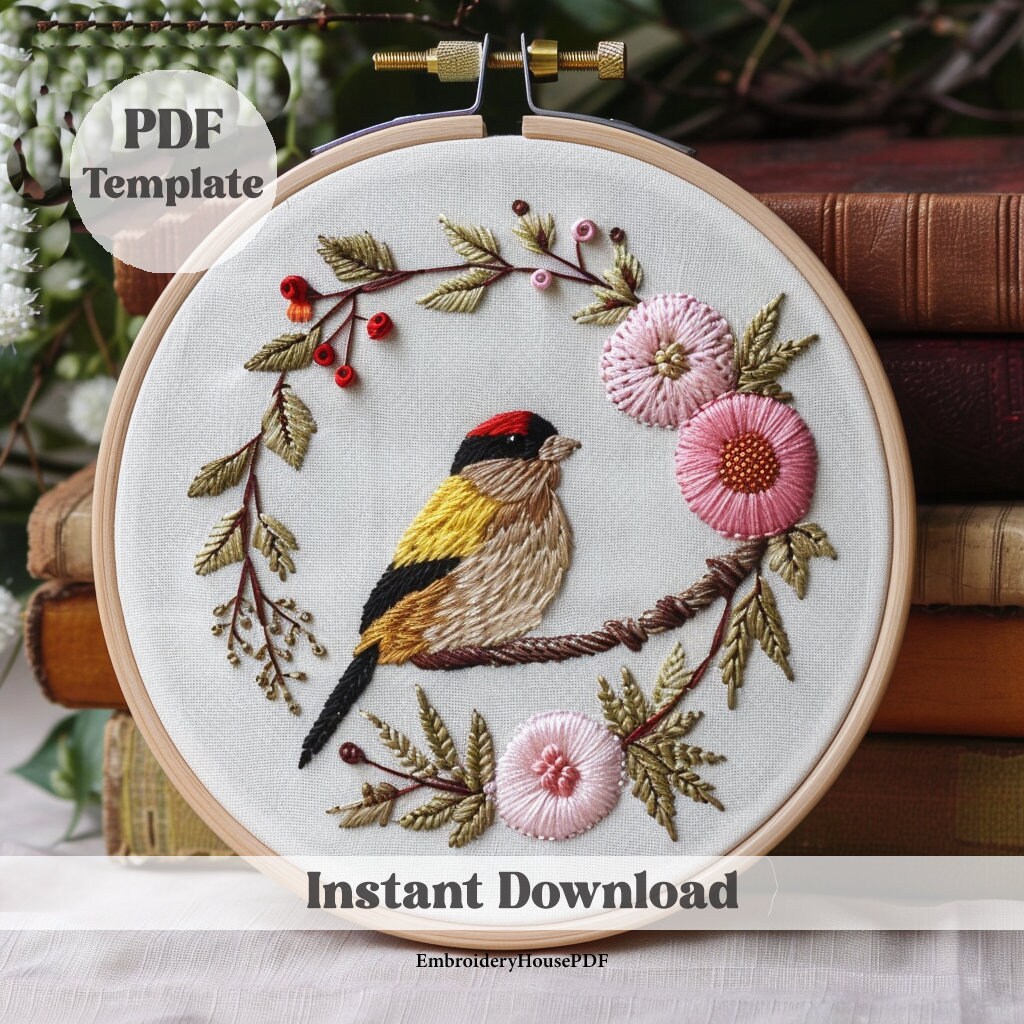 Goldfinch Pair Hand Embroidery Pattern: Bird Lover Gift (PDF Pattern ...