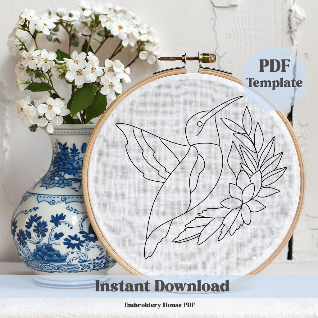 Purple Hummingbird Embroidery Pattern, Hummingbird Template, Spring ...