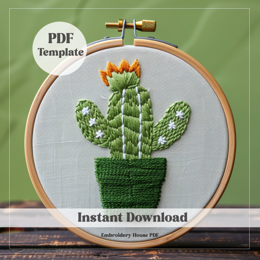 Cactus Potted Embroidery Pattern, Instant Download, Beginner Friendly ...