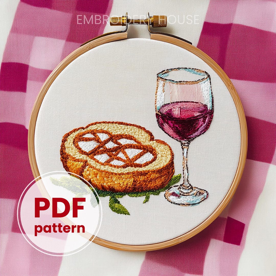 Wine Embroidery Pattern, Drink Design, Kitchen Embroidery, Spring ...