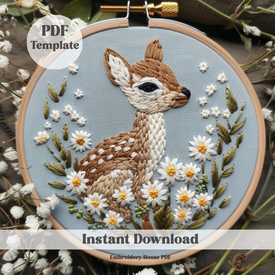 Cute Deer Hand Embroidery Pattern, Cute Deer Pattern, Woodland Deer ...