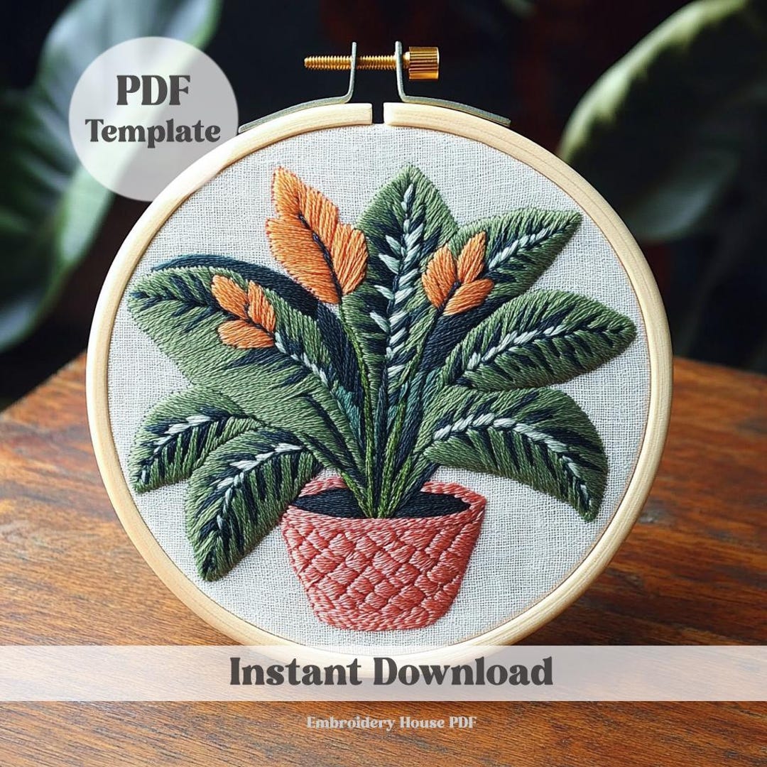 Houseplant Embroidery Art, Plant Embroidery Pattern, Botanical ...