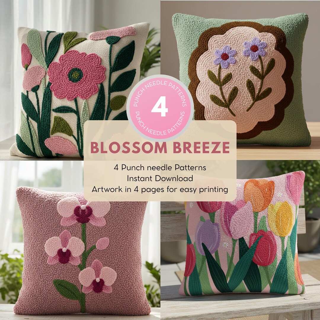 Floral Punch Needle Patterns: Blossom Breeze Designs (4 PDF Downloads ...