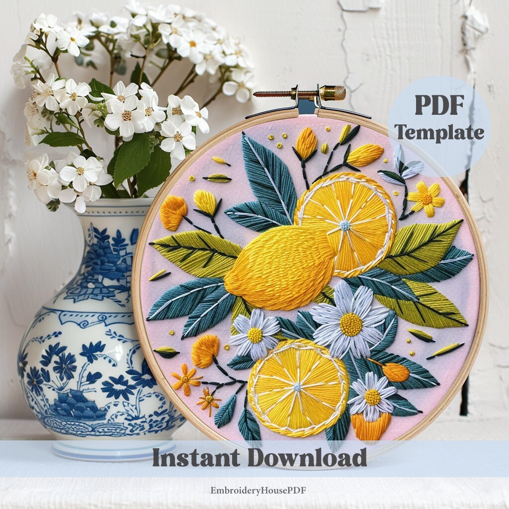 Lemons Embroidery Pattern, PDF Pattern, Cute Lemon Decor DIY, Fruit ...
