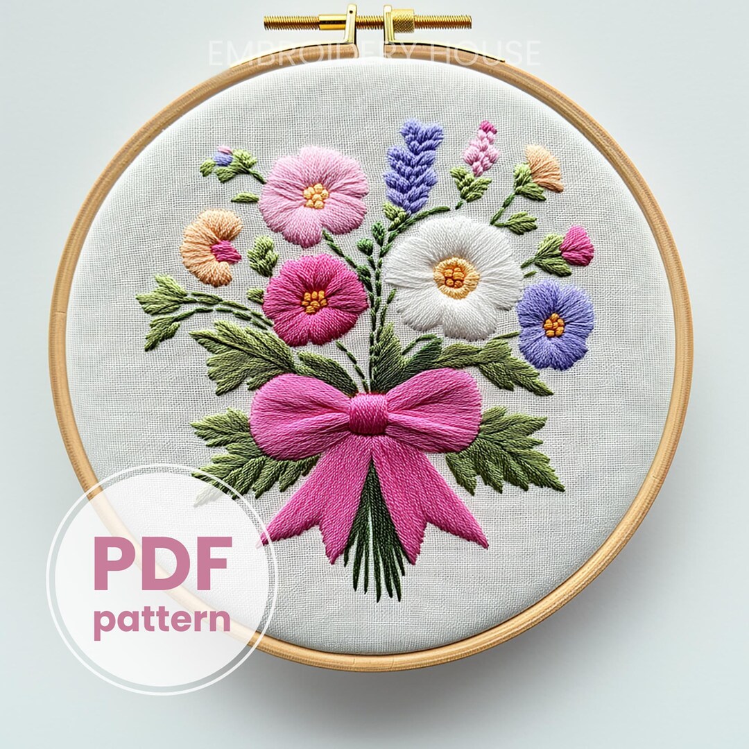 Coquette Floral Bouquet Embroidery Pattern, Embroidery Template ...