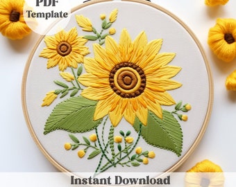 Sunflower Embroidery Pattern Easy Floral Embroidery Pattern Beginner ...