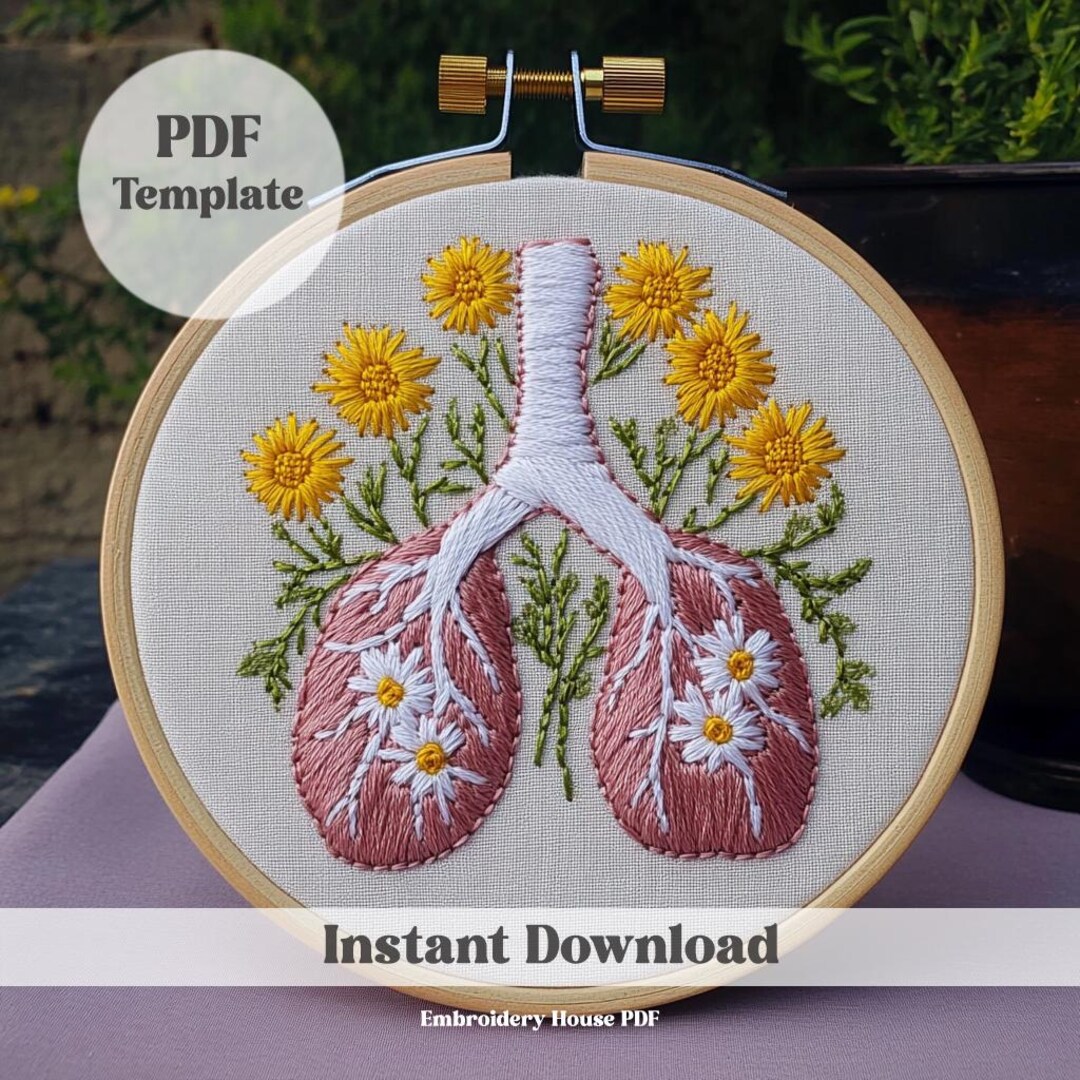 Human Lungs Embroidery Pattern, Lungs Embroidery, Human Organ ...