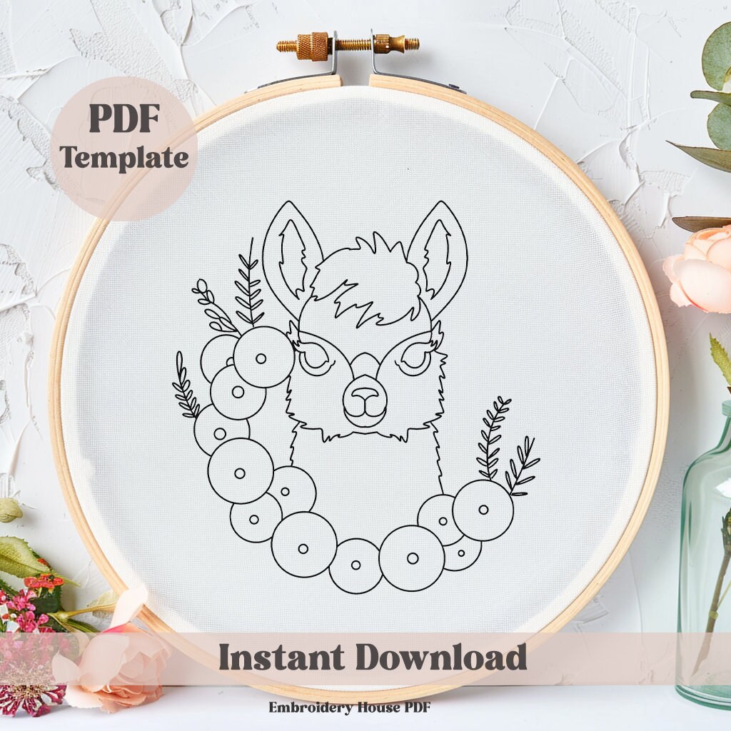 Llama Hand Embroidery Design, Modern Digital Download, Animal PDF ...