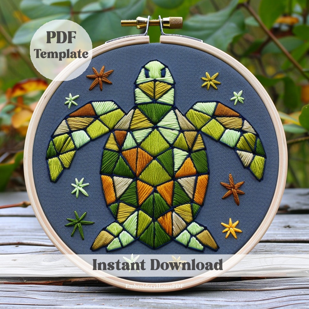 Geometric Turtle Hand Embroidery Pattern: Ocean Hoop Art (PDF Pattern ...