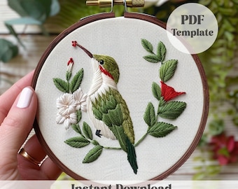Spring Hummingbird Hand Embroidery Pattern, Hummingbird Pattern, Spring ...