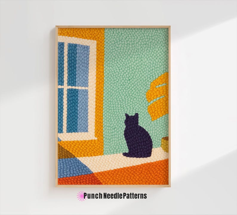 Black Cat Punch Needle Pattern, DIY Embroidery Design, Instant Download ...