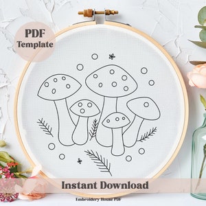 Mushrooms Embroidery Pattern, PDF Pattern, DIY Embroidery, Cottage Core ...