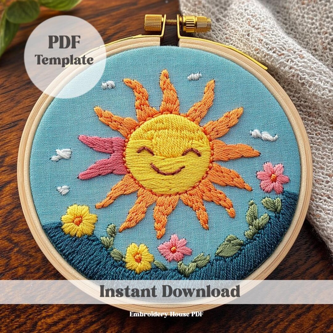 Happy Sun Embroidery Pattern Download, Celestial Embroidery, Embroidery ...
