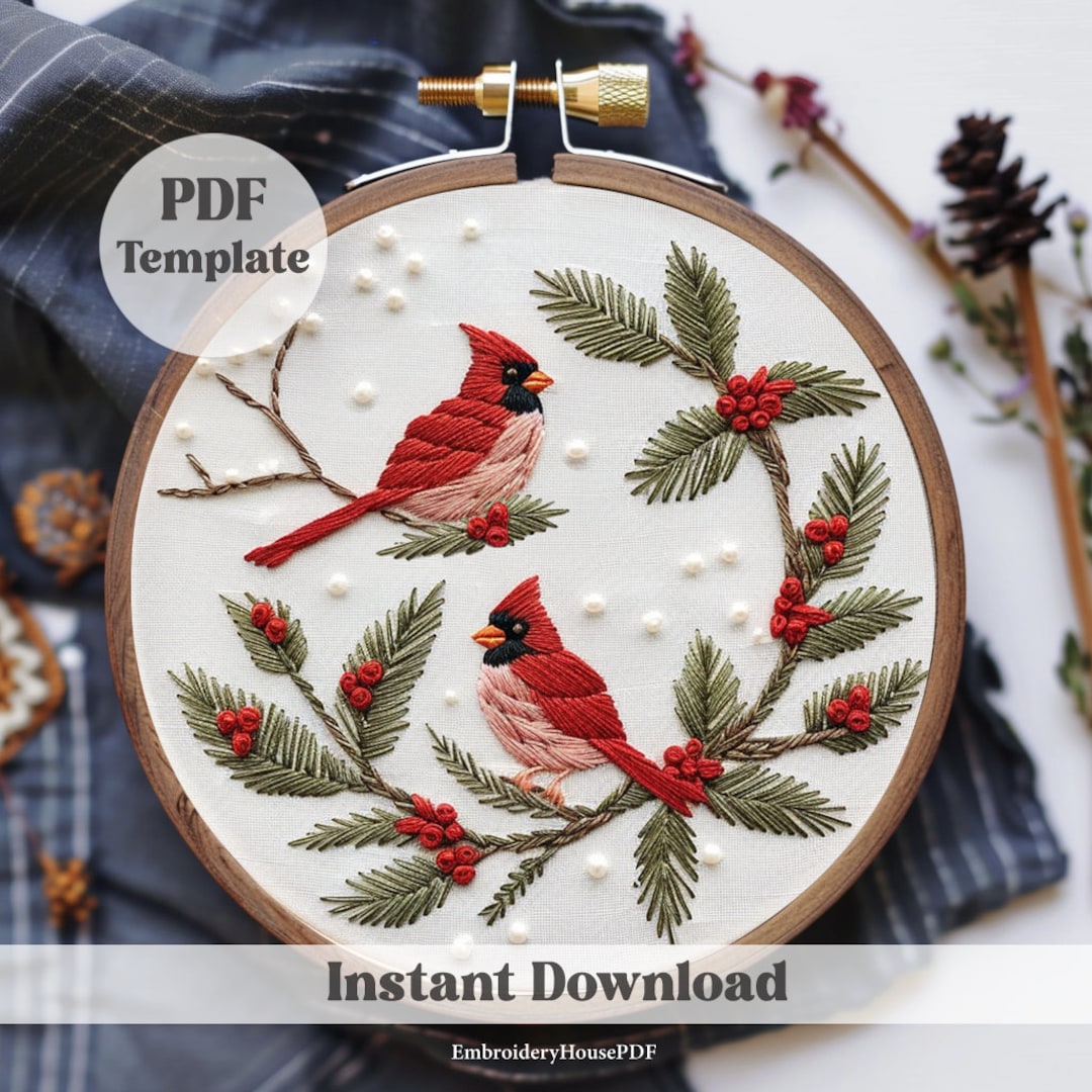 Red Cardinal Bird Embroidery Pattern: DIY Wildlife Hoop Art (PDF ...