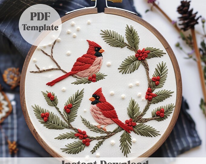 Red Cardinal Bird Embroidery Pattern: DIY Wildlife Hoop Art (PDF ...