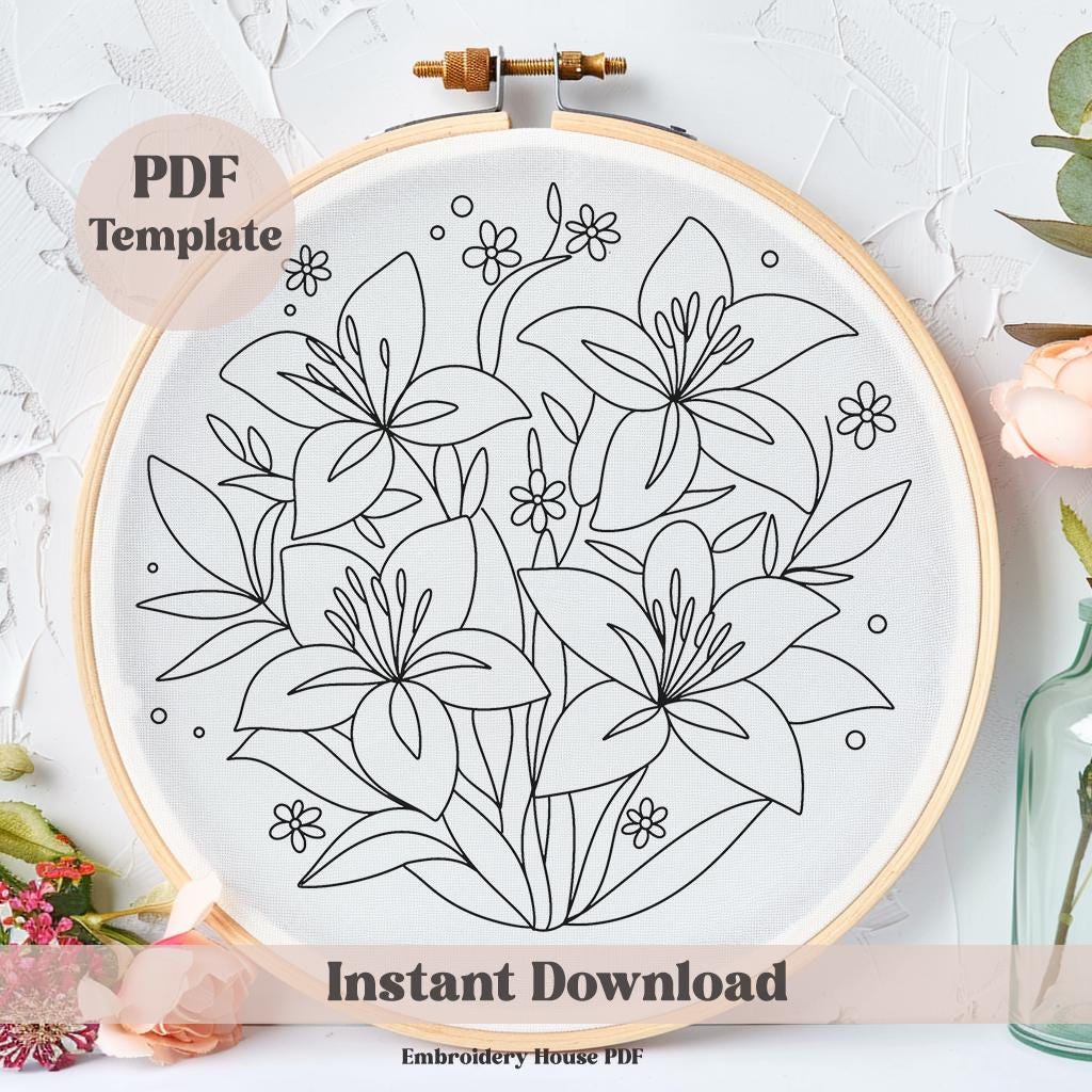 White Lilies Embroidery Pattern: DIY Floral Needlepoint (PDF Pattern ...