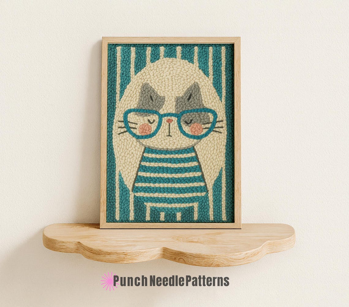 Cute Cat Punch Needle Pattern: Beginner DIY Home Decor Craft, Wall ...
