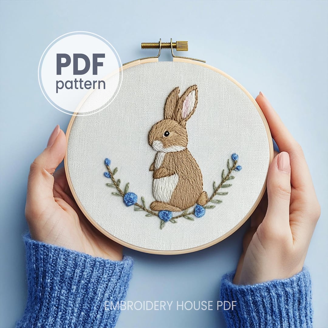 Bunny Embroidery Template, Rabbit Hand Embroidery Design, Embroidery ...